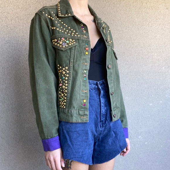 Jackets & Coats | Vintage Green Denim Bedazzled Jacket | Poshmark
